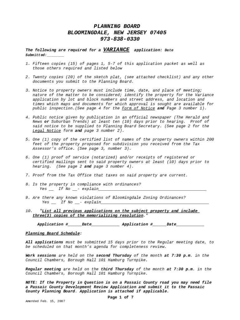 INSTRUCTIONS FOR VARIANCE APPLICATIONS AND ... Doc Template | pdfFiller