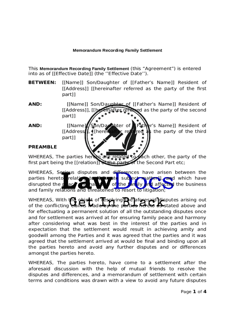 Drafting of a family settlement deed: an insight Doc Template | pdfFiller