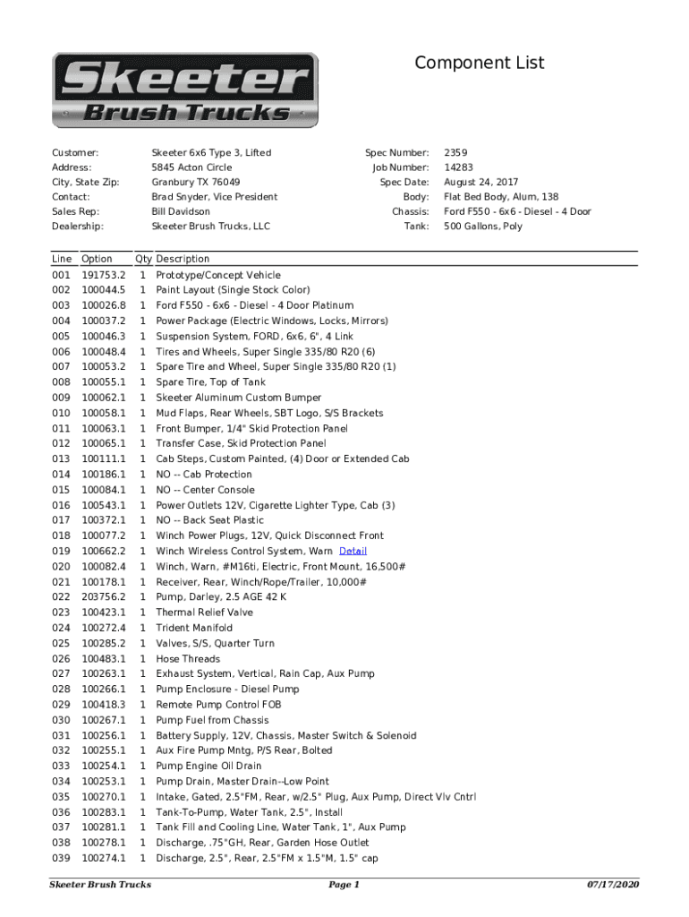 Fillable Online NWCG Type 5 Wildland Engine Ford F550 - 6x6 - Diesel ...