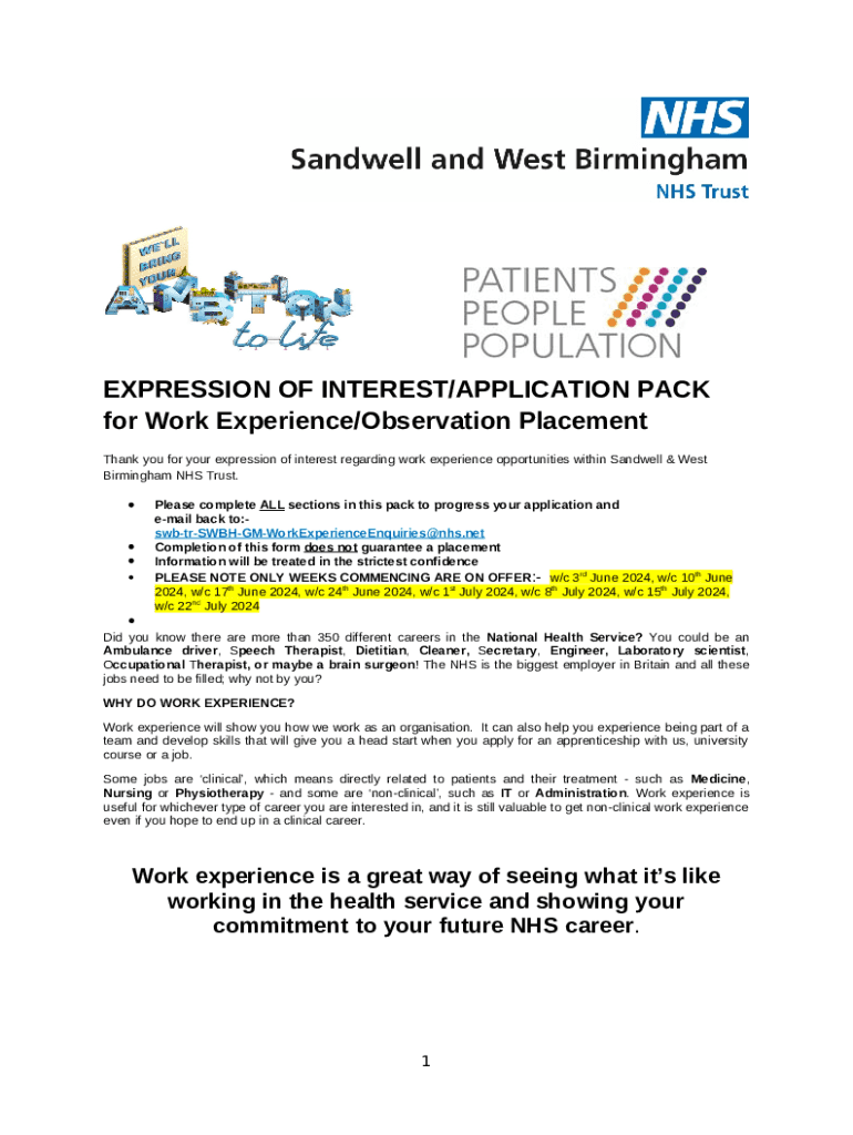 Applying for a work experience placement Doc Template | pdfFiller