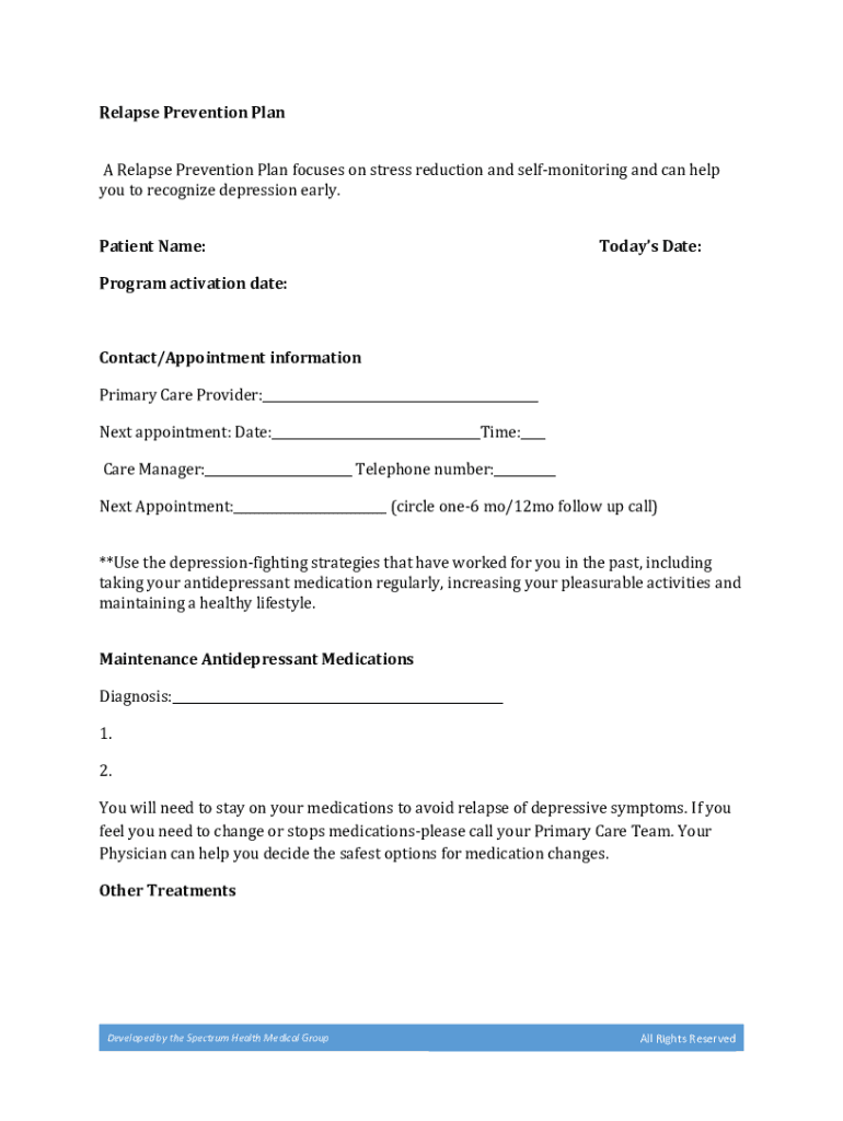 Fillable Online How to Write a Bulletproof Relapse Prevention Plan Fax ...