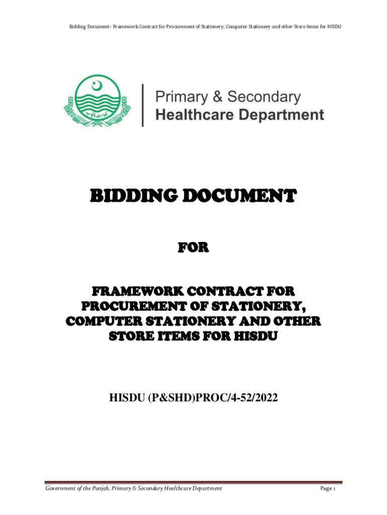 Fillable Online Bidding Document- Framework Contract for Procurement of Stationery, Computer ...