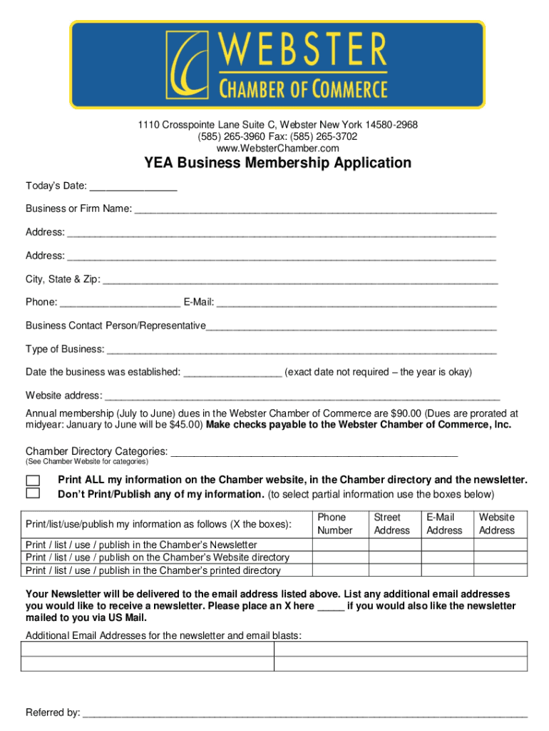 Fillable Online YEA Business Membership Application Fax Email Print - pdfFiller