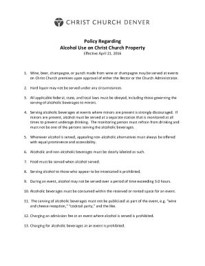 Fillable Online Policy Regarding Alcohol Use on Christ Church Property ...