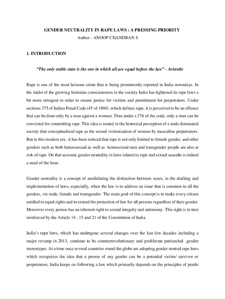 Fillable Online A case for gender-neutral rape laws in India Fax Email ...