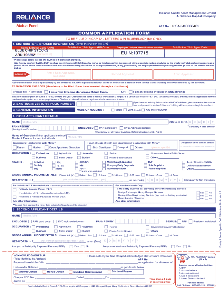 Fillable Online Copy of Reliance common application 5-10-15.pdf Fax Email Print - pdfFiller