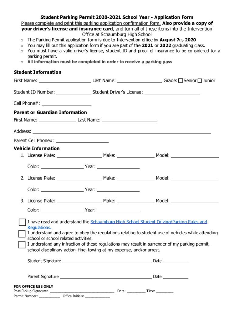 Fillable Online adc d211 Student Parking Permit 2021-2021 School Year ...