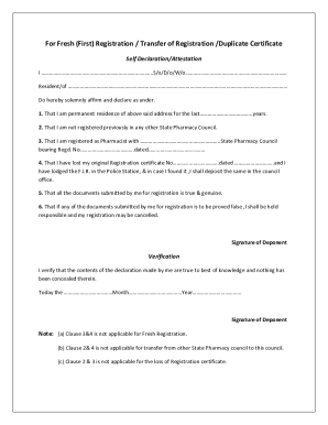 Fillable Online Self Declaration form for Registration or transfer of Reg or Duplicate ...