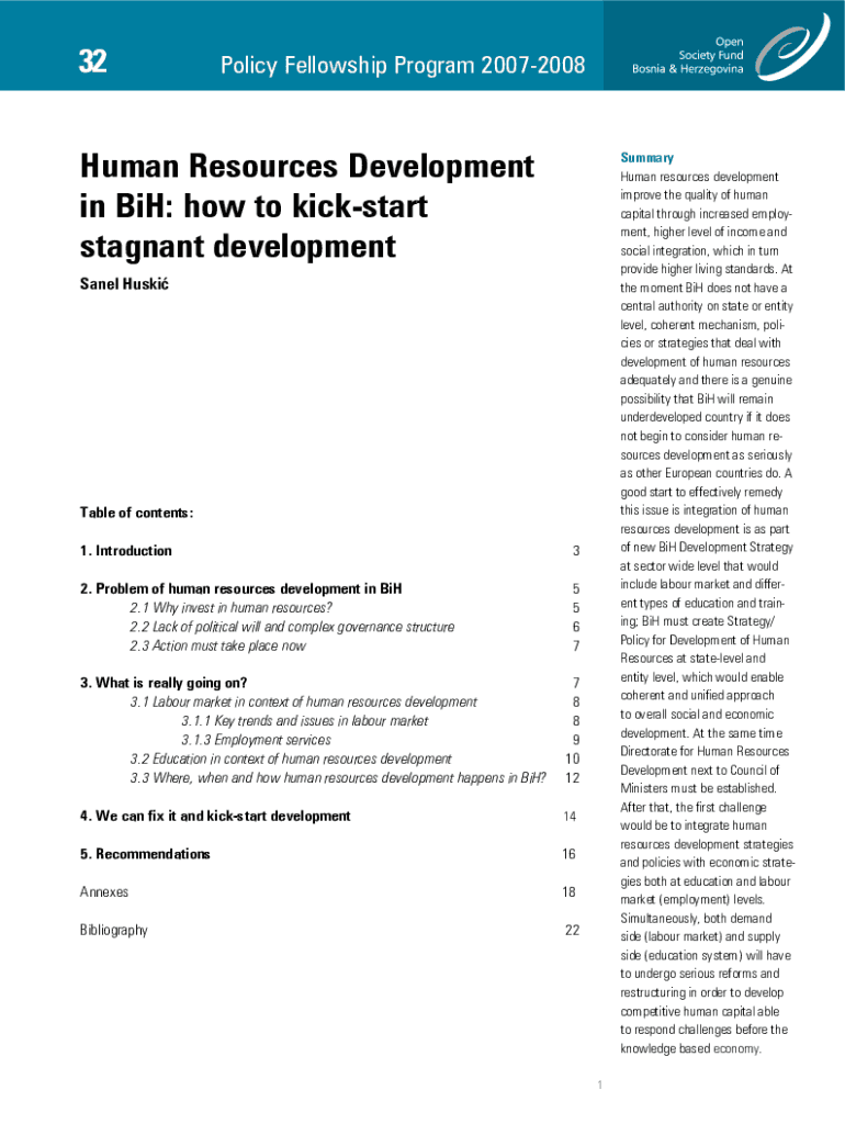Fillable Online Human Resources Development in BiH: how to kick-start ...
