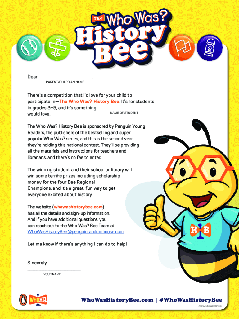 Fillable Online Who Was? History Bee Trivia Competition For Kids is ...