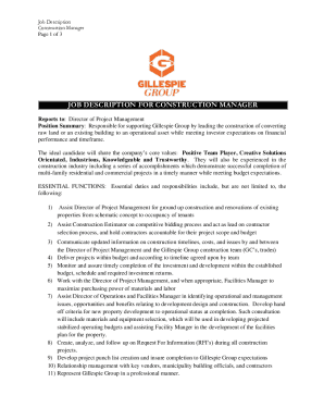 Fillable Online Construction Manager Job Description Template Fax Email ...