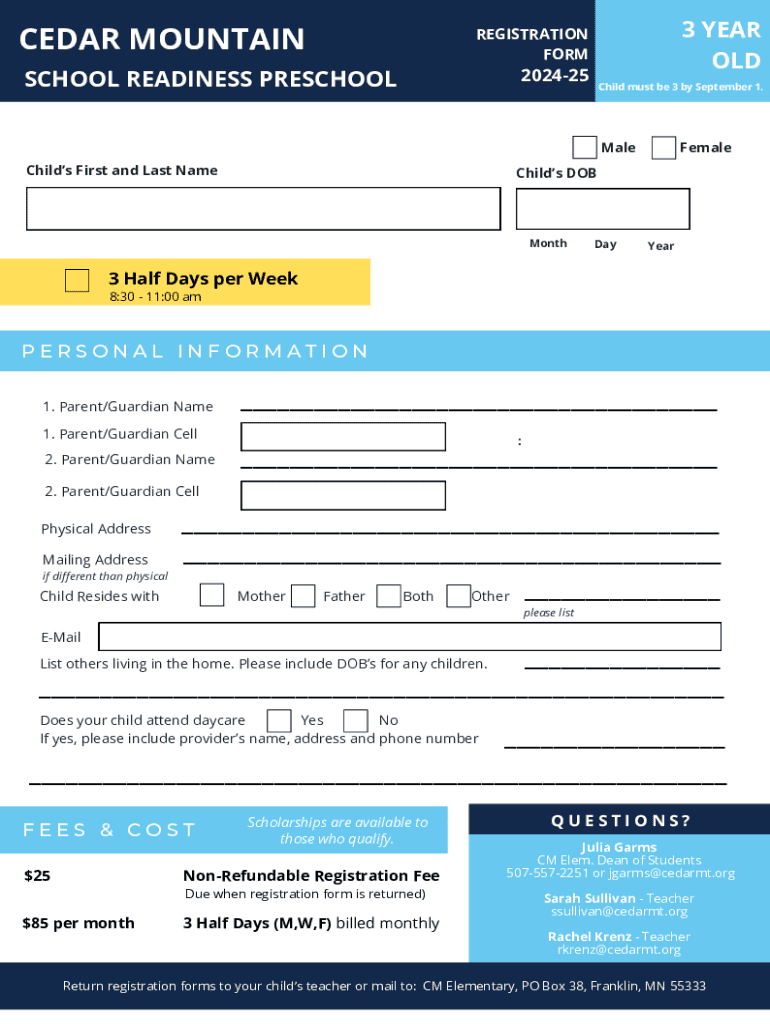 Fillable Online 2024-25 3's SR REGISTRATION FORM Fax Email Print ...