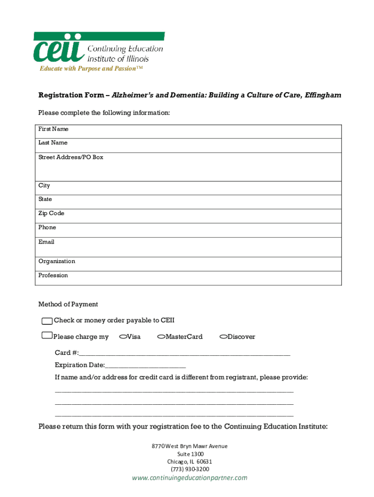 Fillable Online Registration Form Alzheimers and Dementia: Building a ...