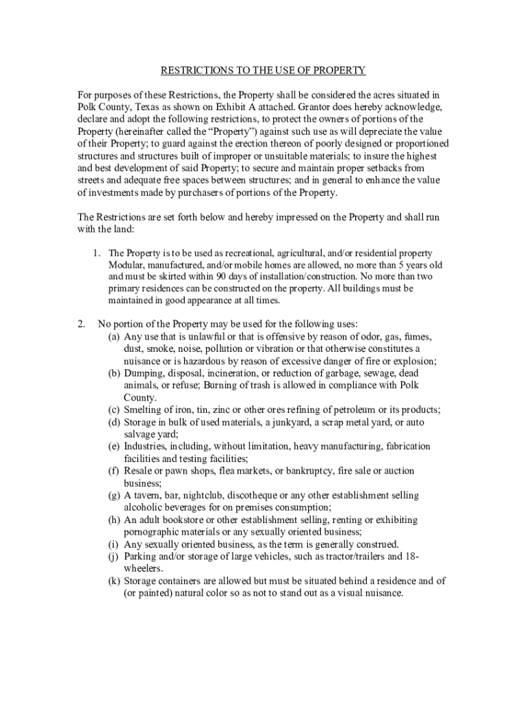 Fillable Online Cedar Point Deed Restriction Sect 1-3 lake livingston ...
