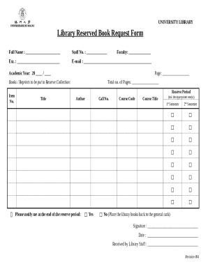LIBRARY RESERVED BOOK REQUEST Doc Template | pdfFiller