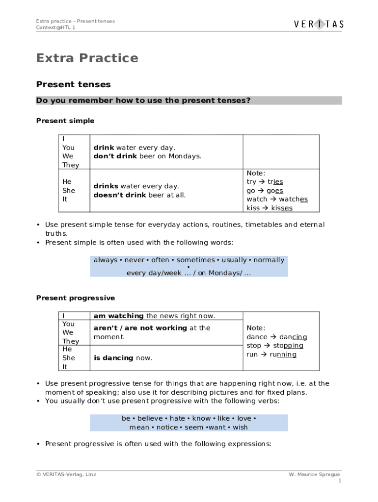 PRESENT TENSES: PRESENT SIMPLE + EXERCISEHOW ... Doc Template | pdfFiller