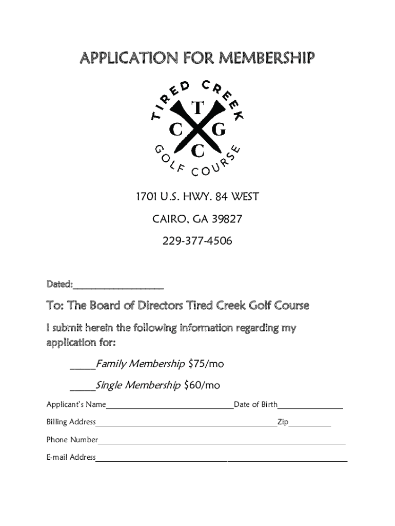 Fillable Online Tired Creek Golf Course: My Homepage Fax Email Print ...