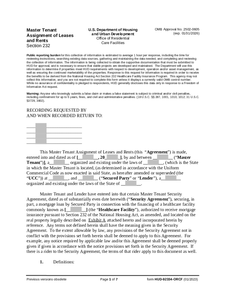Master Tenant Assignment of Leases and Rents - HUD Doc Template | pdfFiller