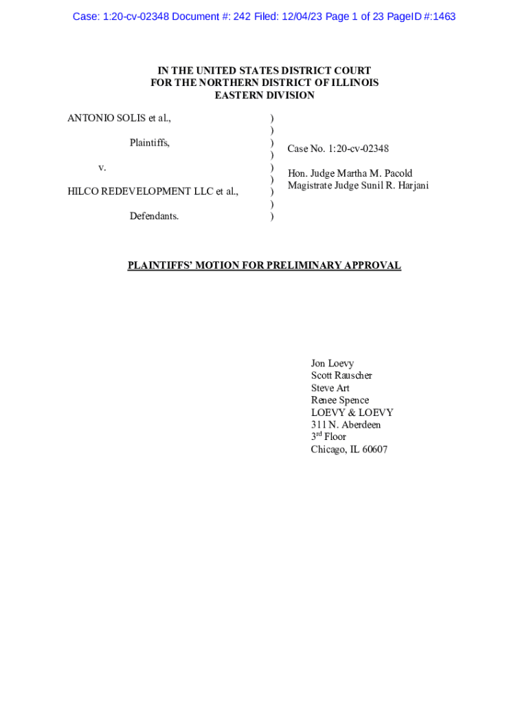 Fillable Online solis-et-al-v-hilco-redevelopment-llc-et-al-motion-for-prelim-approval Fax Email ...