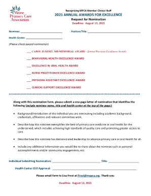Fillable Online 2021 MPCA Clinical Excellence Nomination Form v2 Fax ...