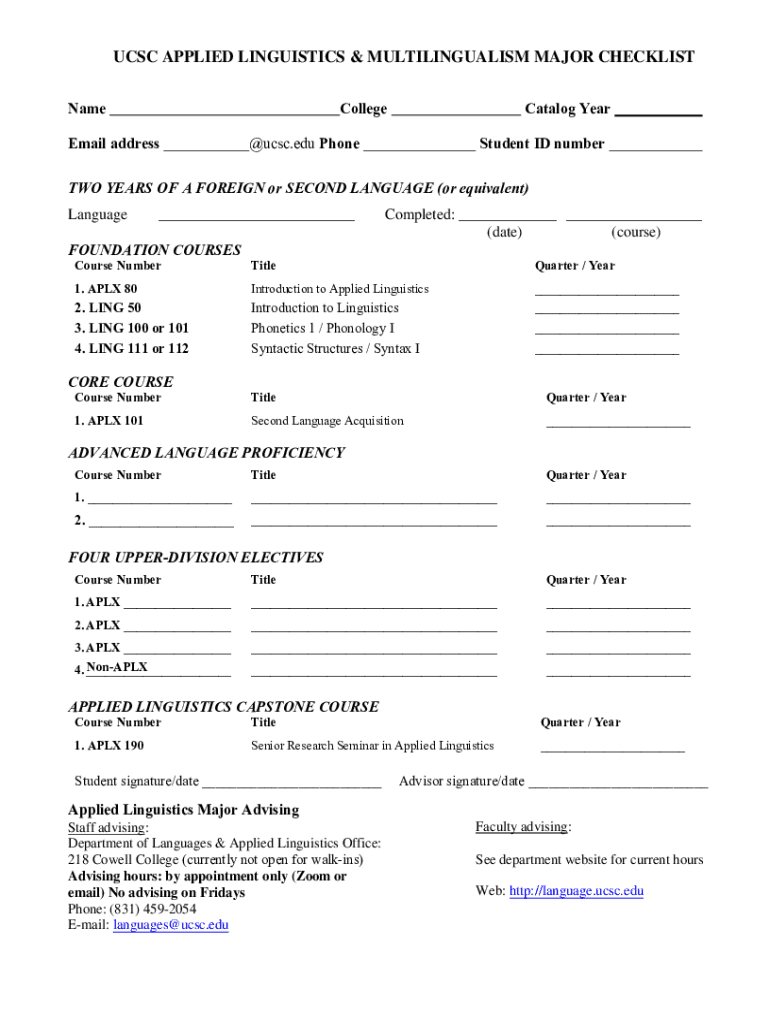 Fillable Online Declaring the Major - Languages and Applied Linguistics Fax Email Print - pdfFiller