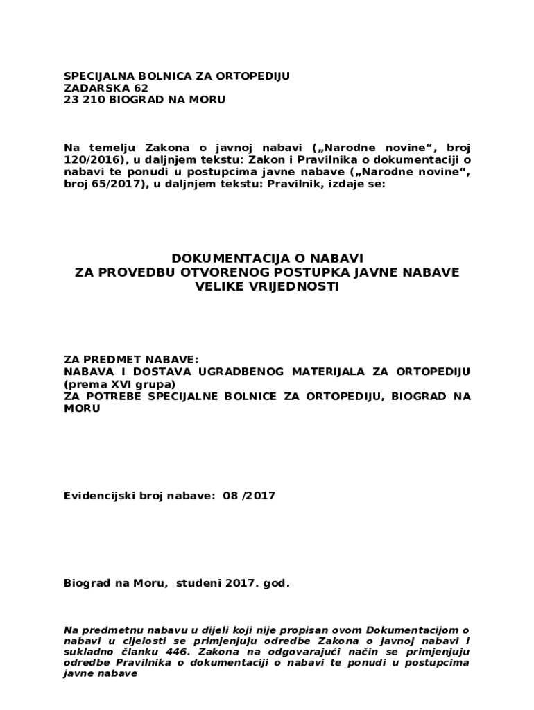 I/ SADRAJ DOKUMENTACIJE O NABAVI (u daljnjem tekstu Doc Template | pdfFiller