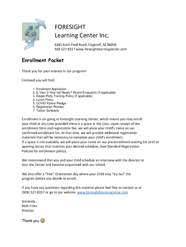 Fillable Online Foresight Learning Center, 8245 Koch Field Rd, Flagstaff, AZ Fax Email Print ...