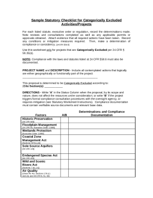 Sample Statutory Checklist for Categorically Excluded Activities ...