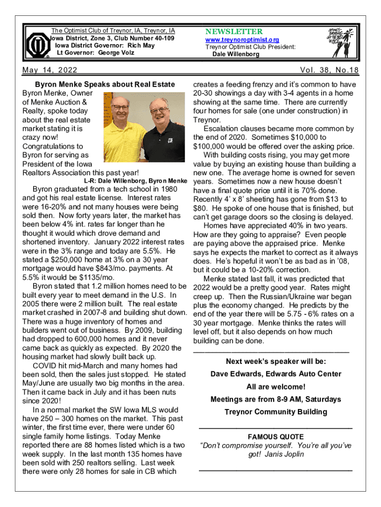 Fillable Online Optimist Newsletter Fax Email Print - pdfFiller