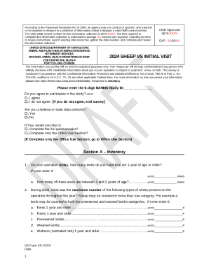 VS Initial Visit Questionnaire - OMB 0579-0488 Doc Template | pdfFiller