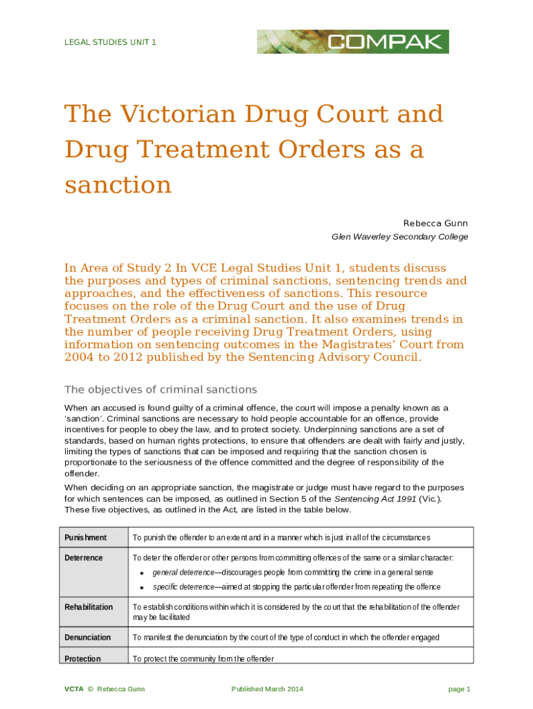 Legal Studies Unit 1 & 2: Area of study 1 : Sanctions Doc Template | pdfFiller