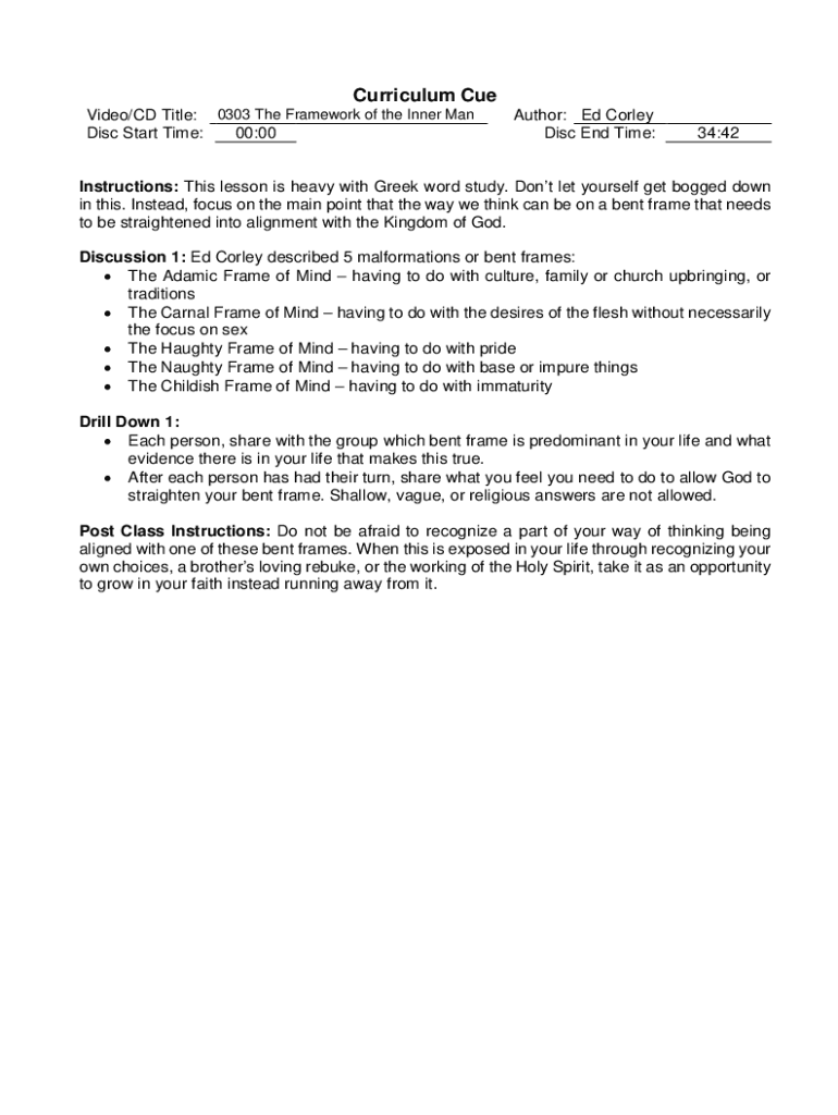 Fillable Online Ed Corley - The Framework Of The Inner Man Fax Email ...