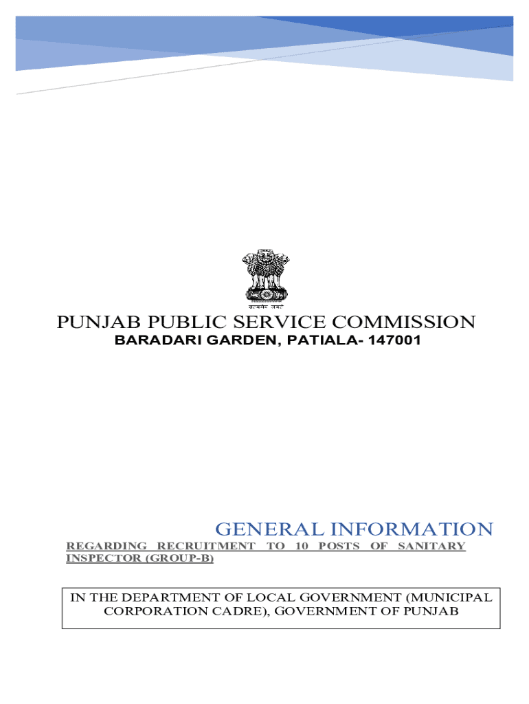 Fillable Online PPSC, Patiala Recruits 10 Sanitary Inspector - Punjab Job Portal Fax Email Print ...
