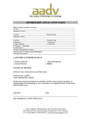 Fillable Online AADV MEMBERSHIP APPLICATION FORM.doc Fax Email Print ...