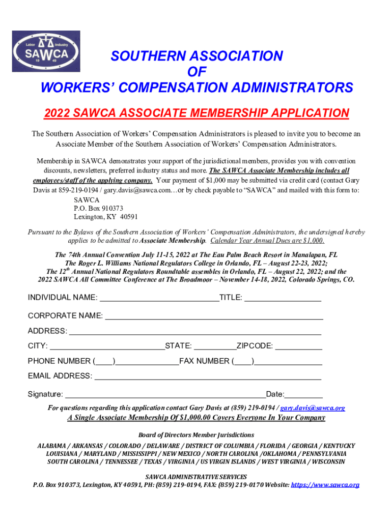 Fillable Online Become An Associate Member of SAWCA Fax Email Print ...