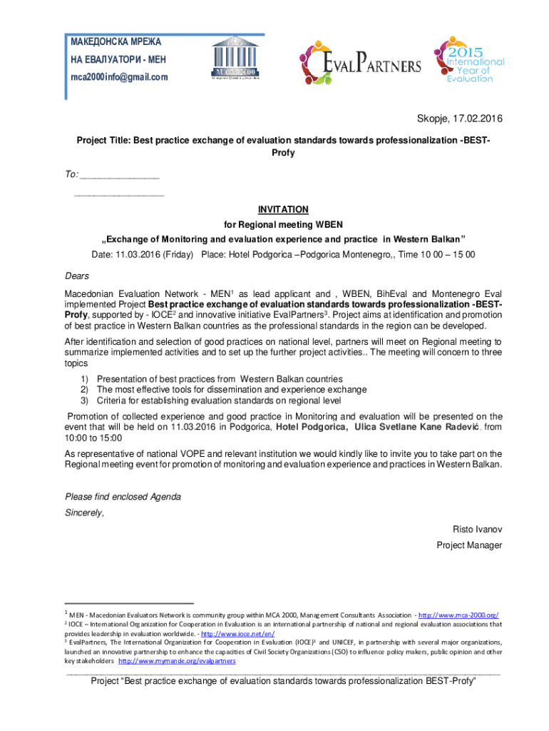 Fillable Online Project Title: Best practice exchange of evaluation ...