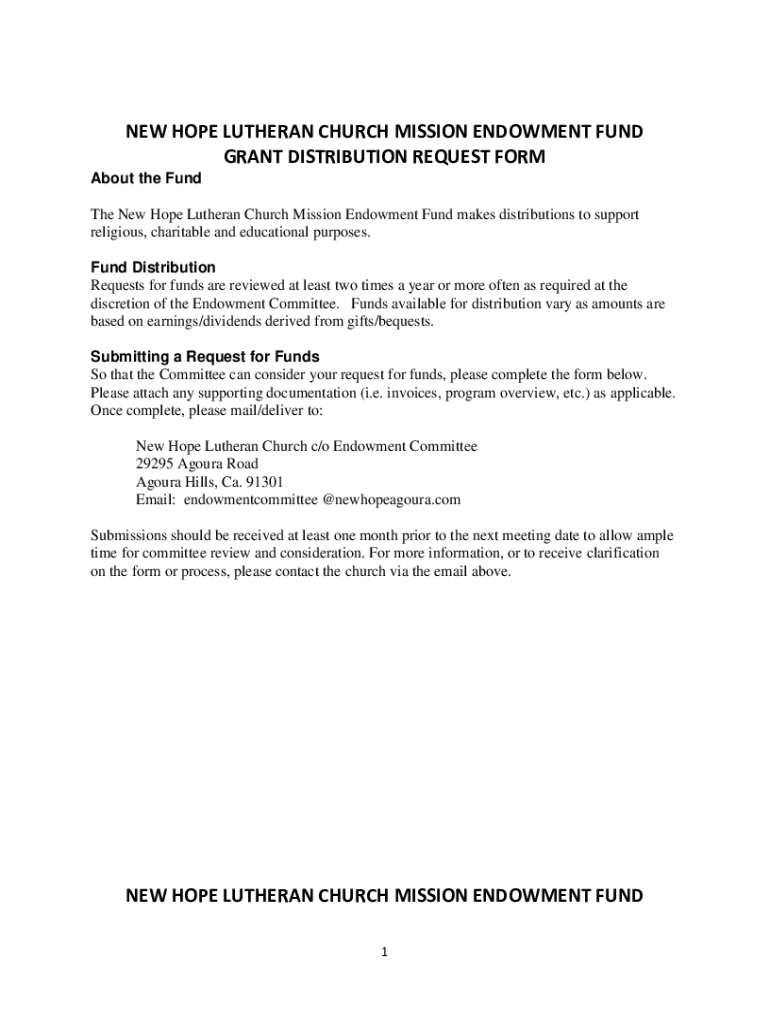 Fillable Online Mission Endowment Fund Request Form Fax Email Print ...