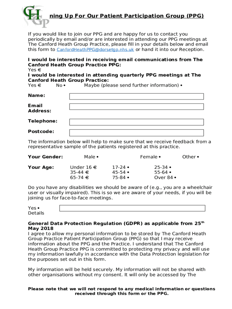 Signing Up For Our Patient Participation Group (PPG) Doc Template ...
