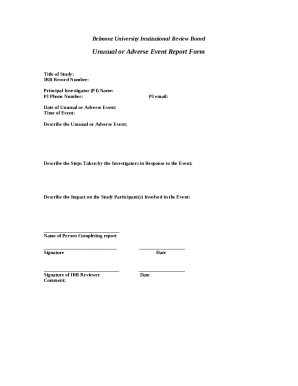 Unusual or Adverse Event Report Doc Template | pdfFiller