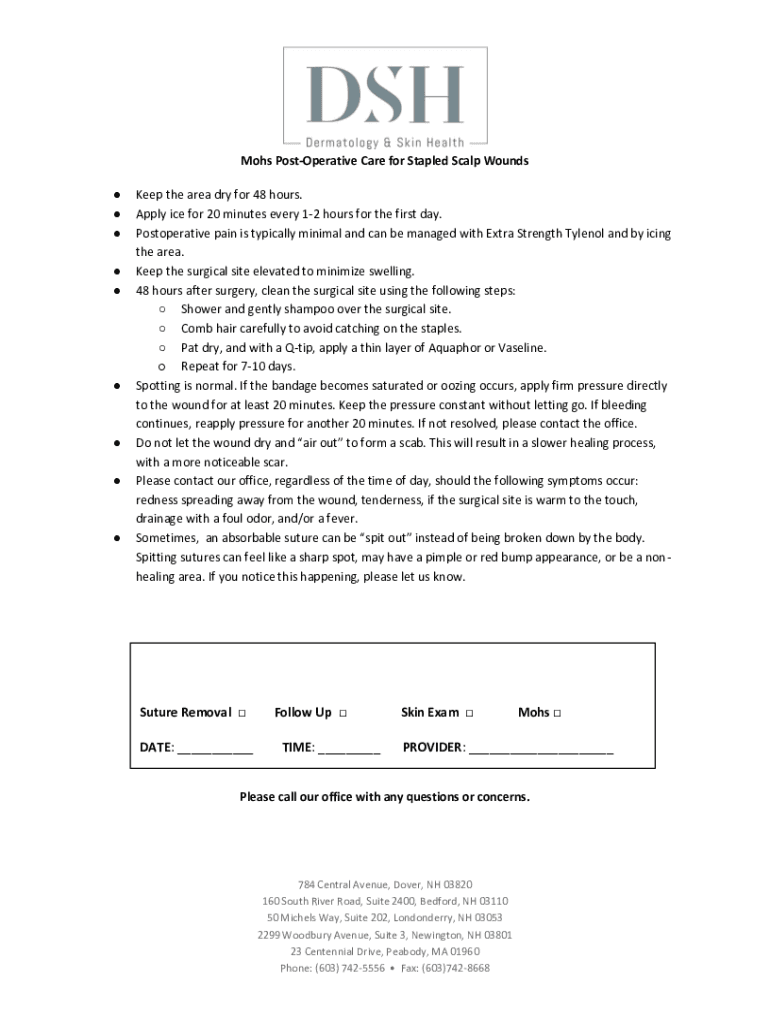 Fillable Online Pre Op and Post Op Mohs Surgery Instructions Fax Email ...