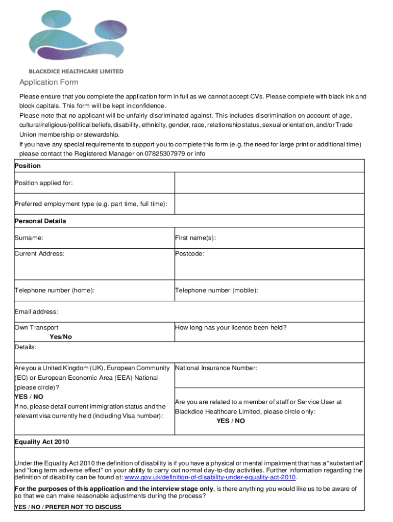 Fillable Online Please ensure that you complete the application form in ...