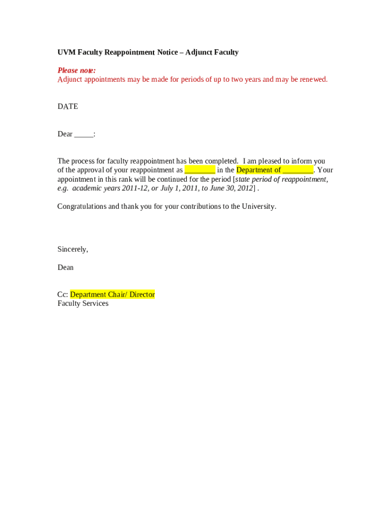 Request for Adjunct Faculty (MS Word) Doc Template | pdfFiller