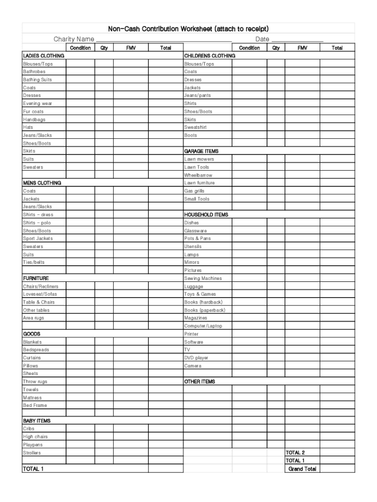 Fillable Online Non-Cash Contribution Worksheet (attach to receipt) Fax ...