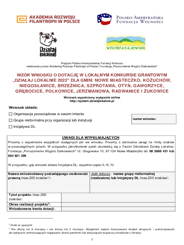 Fillable Online Przewodnik do umowy dotacji programu Dziaaj Lokalnie Fax Email Print - pdfFiller