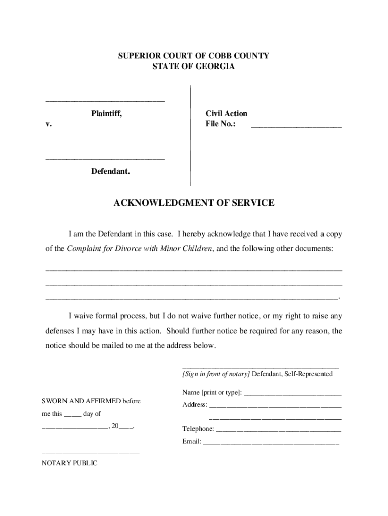 Fillable Online ACKNOWLEDGMENT OF SERVICE, CONSENT TO ... Fax Email ...