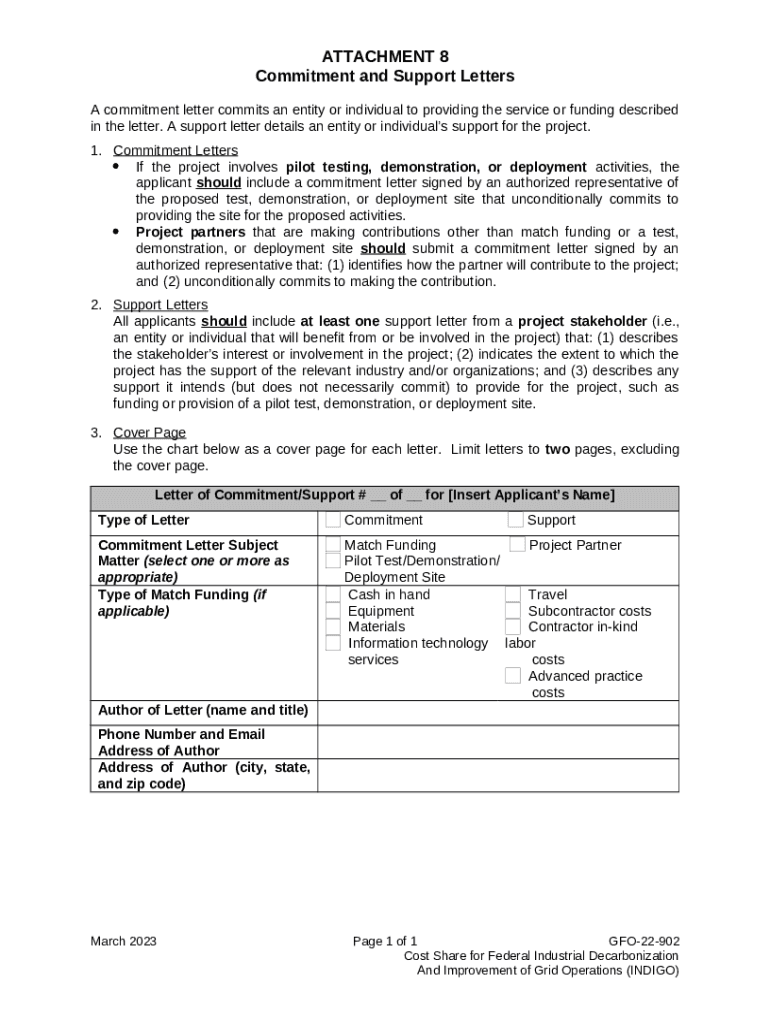 ATTACHMENT 11 Commitment and Support Letters Doc Template | pdfFiller