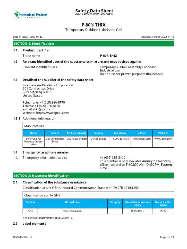 Fillable Online Safety Data Sheet: P-80 THIX Fax Email Print - pdfFiller