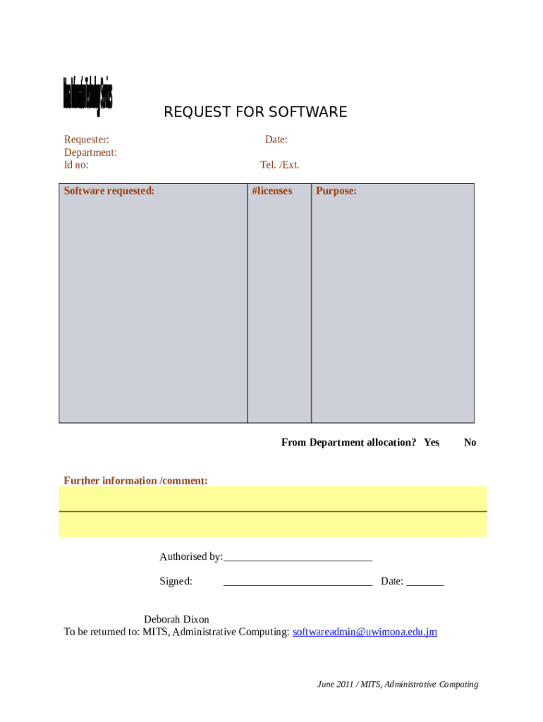 UWI Mona Software Request Doc Template | pdfFiller