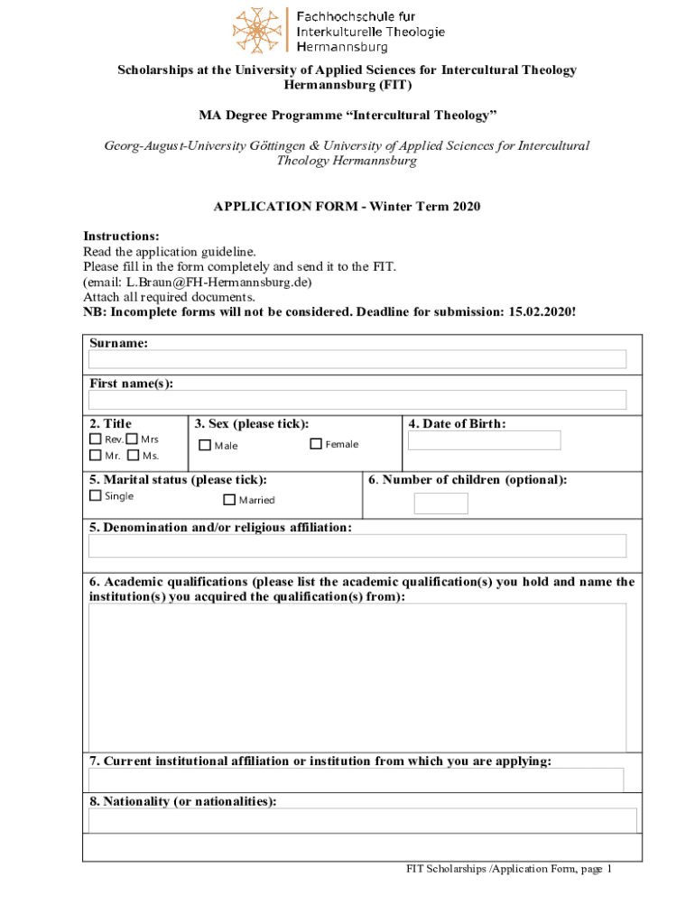 Fillable Online FIT Scholarships Application Form Fax Email Print - pdfFiller