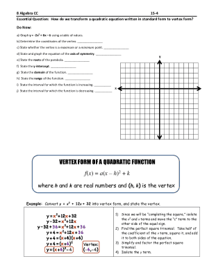 Fillable Online Difficulty turning a quadratic equation to "vertex ...